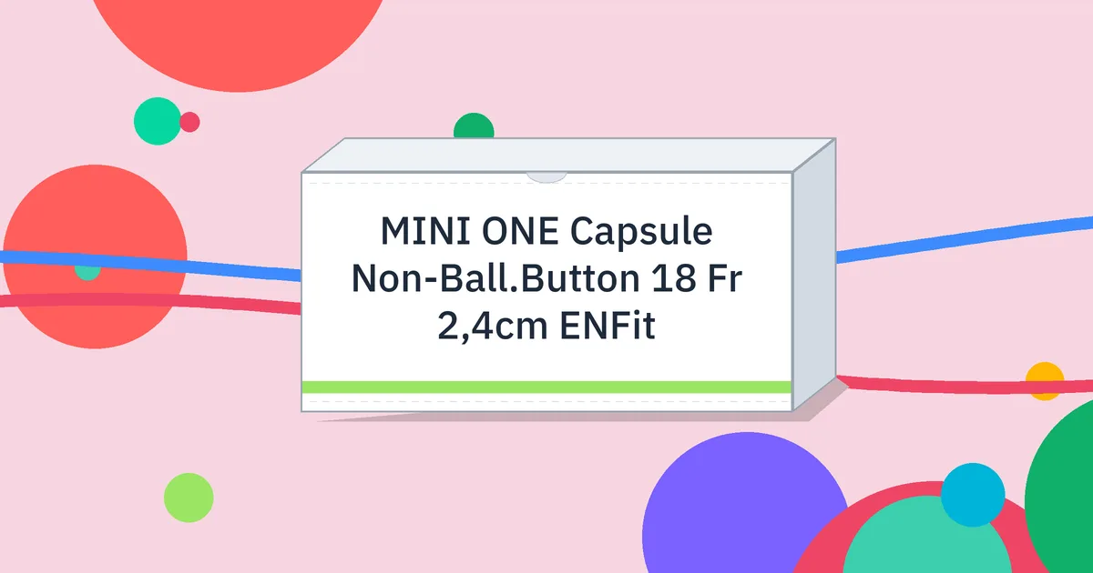 Symbolbild: Packung mit der Aufschrift MINI ONE Capsule Non-Ball.Button 18 Fr 2,4cm ENFit (PZN 14344105) – Verfügbarkeit und Bezug in Apotheken in Frankfurt am Main