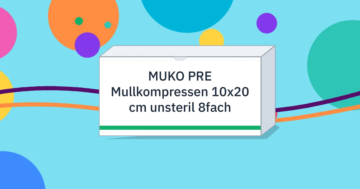 Symbolbild: Packung mit der Aufschrift MUKO PRE Mullkompressen 10x20 cm unsteril 8fach (PZN 04651668) – Verfügbarkeit und Bezug in Apotheken in Frankfurt am Main