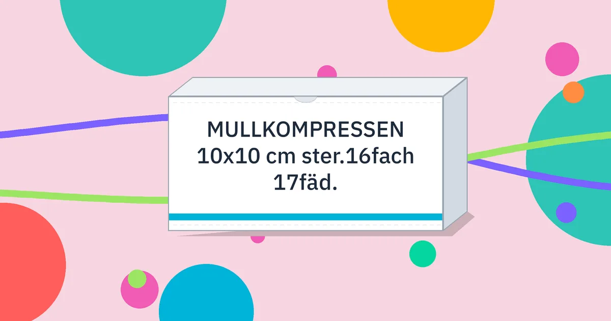 Symbolbild: Packung mit der Aufschrift MULLKOMPRESSEN 10x10 cm ster.16fach 17fäd. (PZN 06931478) – Verfügbarkeit und Bezug in Apotheken in Frankfurt am Main