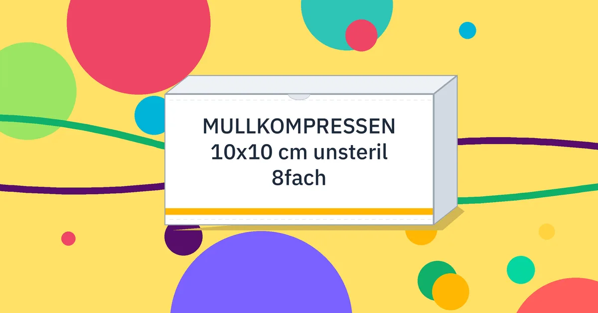 Symbolbild: Packung mit der Aufschrift MULLKOMPRESSEN 10x10 cm unsteril 8fach (PZN 00960510) – Verfügbarkeit und Bezug in Apotheken in Frankfurt am Main