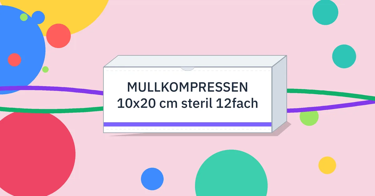Symbolbild: Packung mit der Aufschrift MULLKOMPRESSEN 10x20 cm steril 12fach (PZN 07098611) – Verfügbarkeit und Bezug in Apotheken in Frankfurt am Main