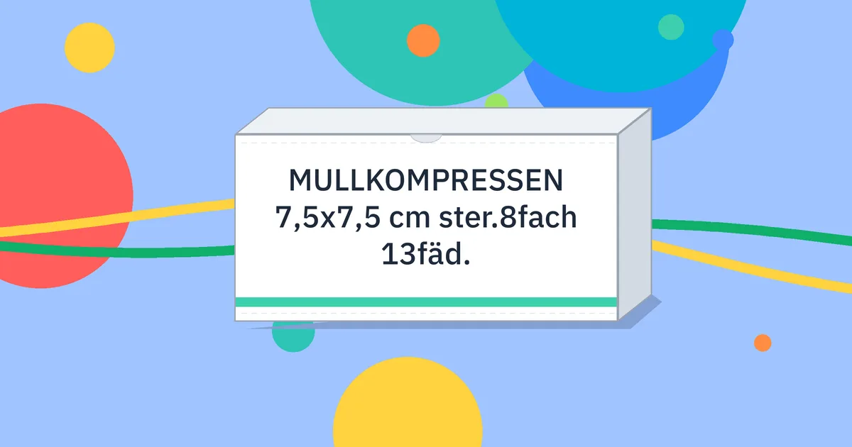 Symbolbild: Packung mit der Aufschrift MULLKOMPRESSEN 7,5x7,5 cm ster.8fach 13fäd. (PZN 06928789) – Verfügbarkeit und Bezug in Apotheken in Frankfurt am Main