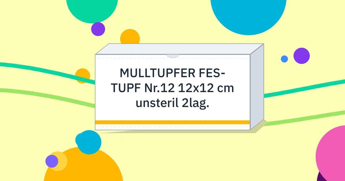 Symbolbild: Packung mit der Aufschrift MULLTUPFER FES-TUPF Nr.12 12x12 cm unsteril 2lag. (PZN 06310776) – Verfügbarkeit und Bezug in Apotheken in Frankfurt am Main