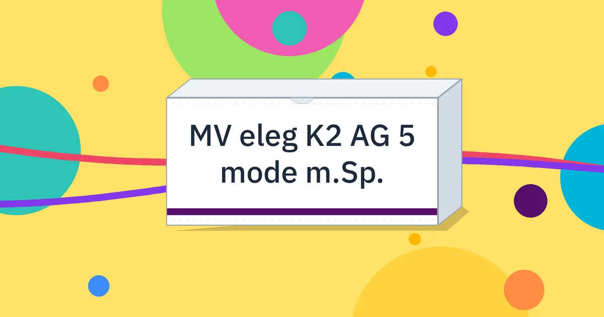 Symbolbild: Packung mit der Aufschrift MV eleg K2 AG 5 mode m.Sp. (PZN 04541655) – Verfügbarkeit und Bezug in Apotheken in Frankfurt am Main