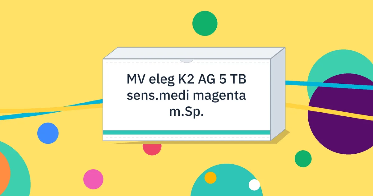 Symbolbild: Packung mit der Aufschrift MV eleg K2 AG 5 TB sens.medi magenta m.Sp. (PZN 14640890) – Verfügbarkeit und Bezug in Apotheken in Frankfurt am Main