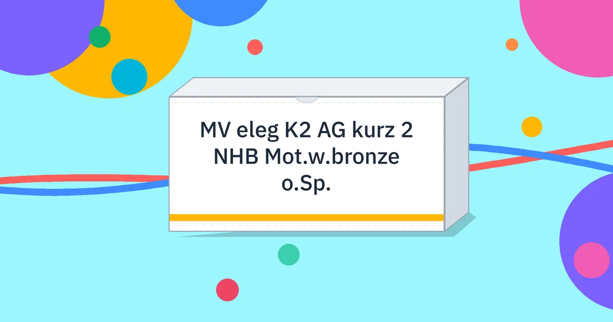 Symbolbild: Packung mit der Aufschrift MV eleg K2 AG kurz 2 NHB Mot.w.bronze o.Sp. (PZN 15712812) – Verfügbarkeit und Bezug in Apotheken in Frankfurt am Main