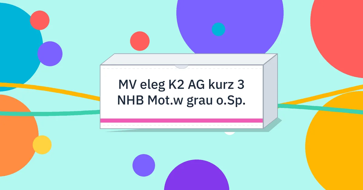 Symbolbild: Packung mit der Aufschrift MV eleg K2 AG kurz 3 NHB Mot.w grau o.Sp. (PZN 18927743) – Verfügbarkeit und Bezug in Apotheken in Frankfurt am Main