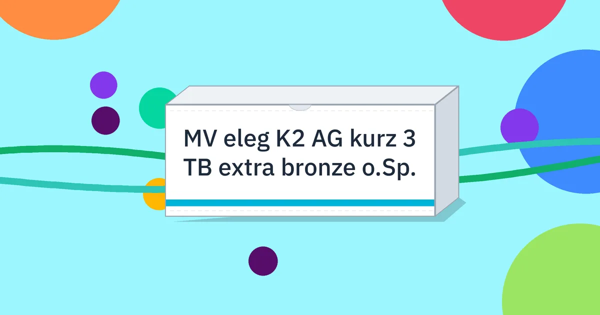 Symbolbild: Packung mit der Aufschrift MV eleg K2 AG kurz 3 TB extra bronze o.Sp. (PZN 14716222) – Verfügbarkeit und Bezug in Apotheken in Frankfurt am Main