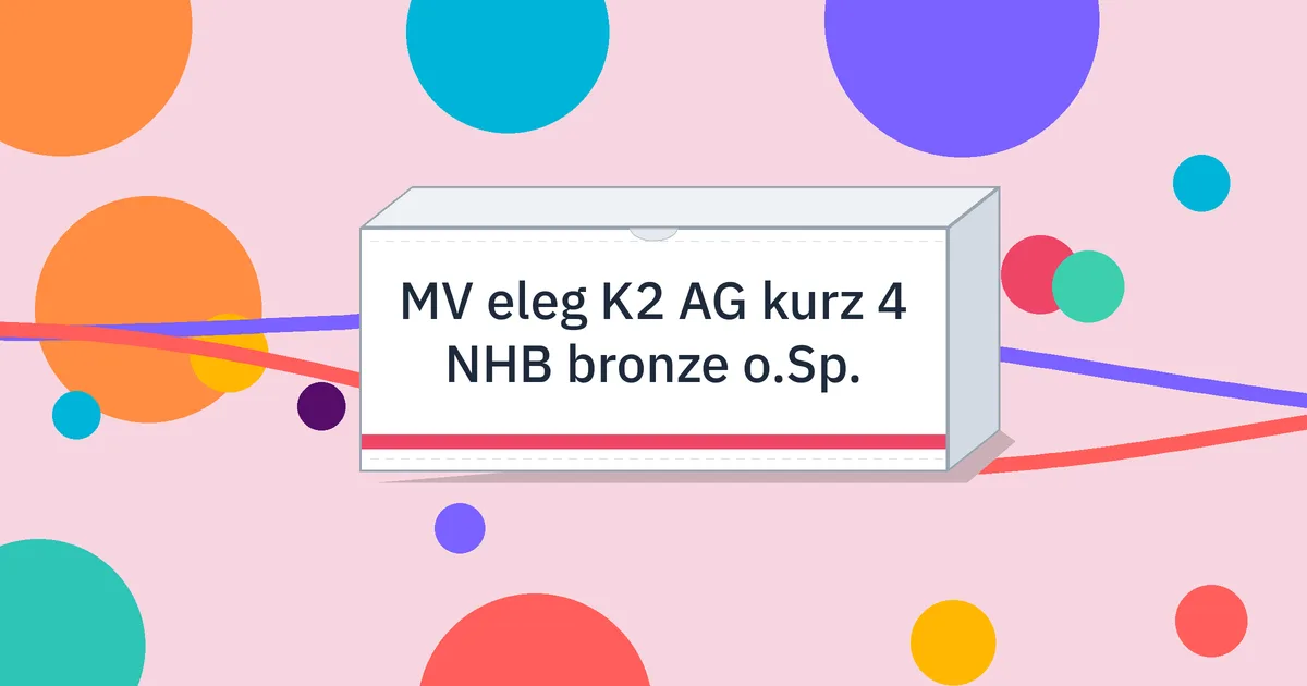 Symbolbild: Packung mit der Aufschrift MV eleg K2 AG kurz 4 NHB bronze o.Sp. (PZN 15716425) – Verfügbarkeit und Bezug in Apotheken in Frankfurt am Main