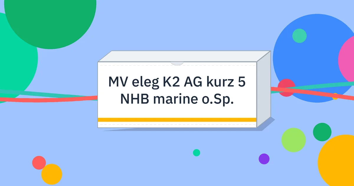 Symbolbild: Packung mit der Aufschrift MV eleg K2 AG kurz 5 NHB marine o.Sp. (PZN 15717040) – Verfügbarkeit und Bezug in Apotheken in Frankfurt am Main