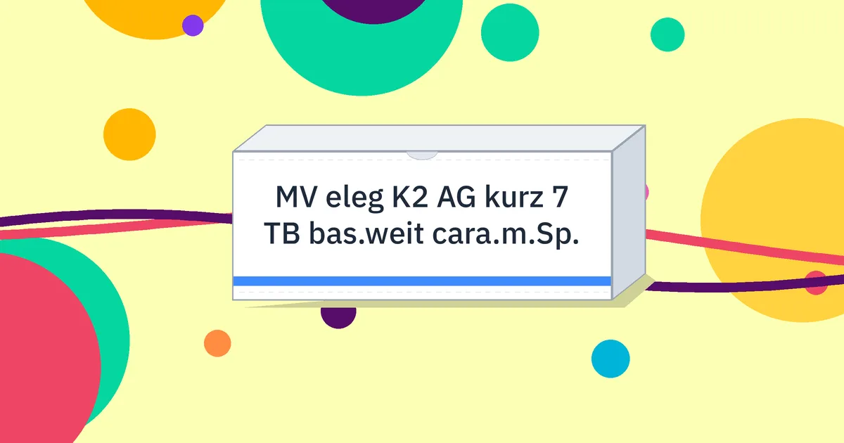 Symbolbild: Packung mit der Aufschrift MV eleg K2 AG kurz 7 TB bas.weit cara.m.Sp. (PZN 00192399) – Verfügbarkeit und Bezug in Apotheken in Frankfurt am Main