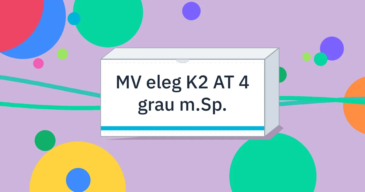 Symbolbild: Packung mit der Aufschrift MV eleg K2 AT 4 grau m.Sp. (PZN 18922711) – Verfügbarkeit und Bezug in Apotheken in Frankfurt am Main