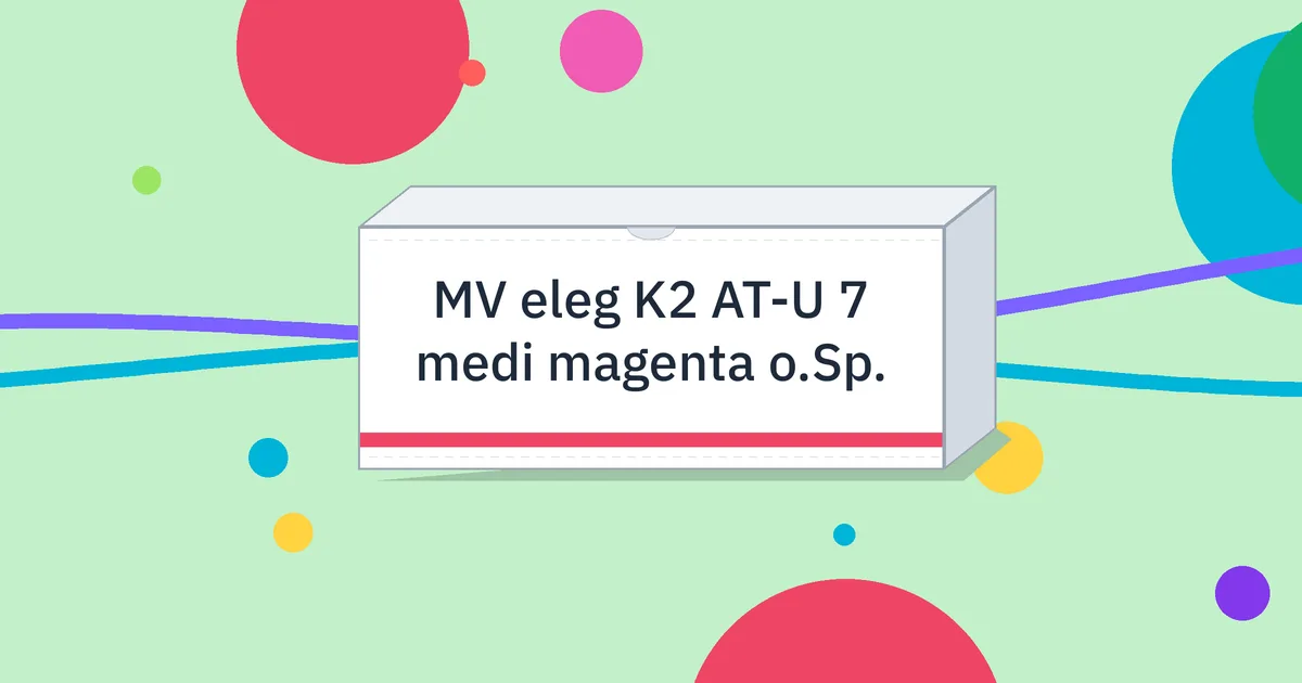 Symbolbild: Packung mit der Aufschrift MV eleg K2 AT-U 7 medi magenta o.Sp. (PZN 15290587) – Verfügbarkeit und Bezug in Apotheken in Frankfurt am Main