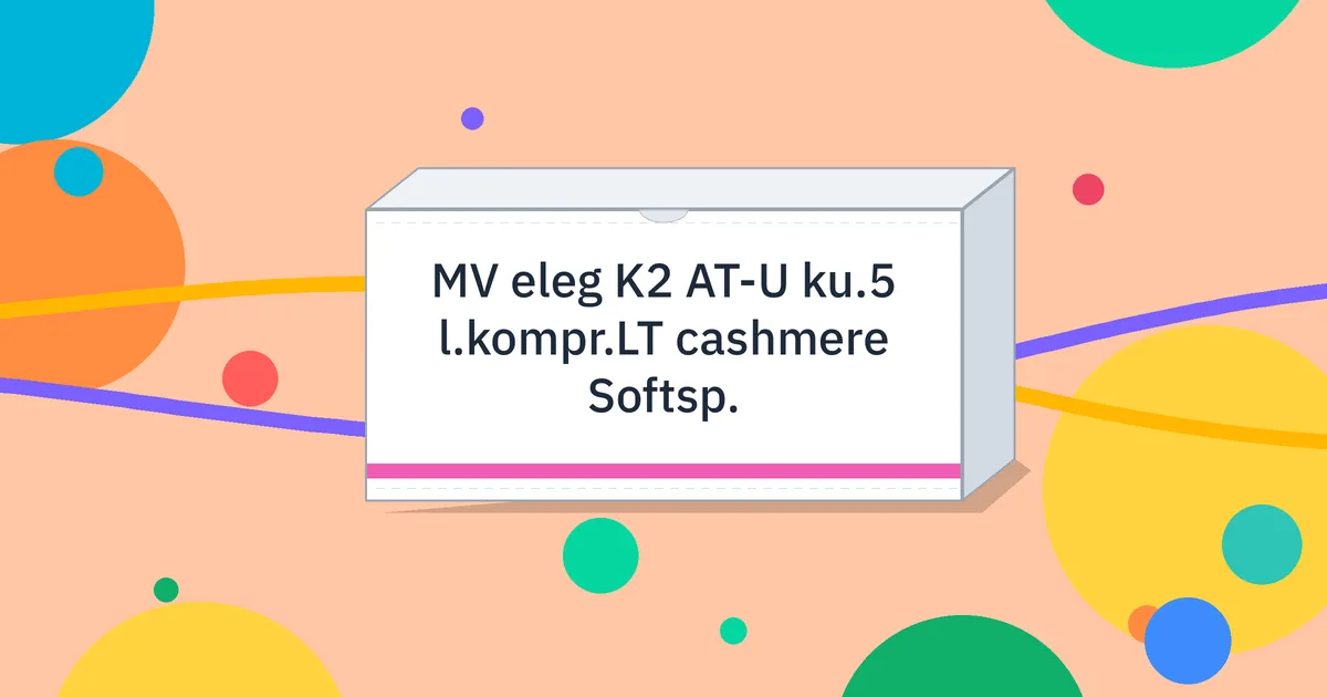 Symbolbild: Packung mit der Aufschrift MV eleg K2 AT-U ku.5 l.kompr.LT cashmere Softsp. (PZN 14665358) – Verfügbarkeit und Bezug in Apotheken in Frankfurt am Main