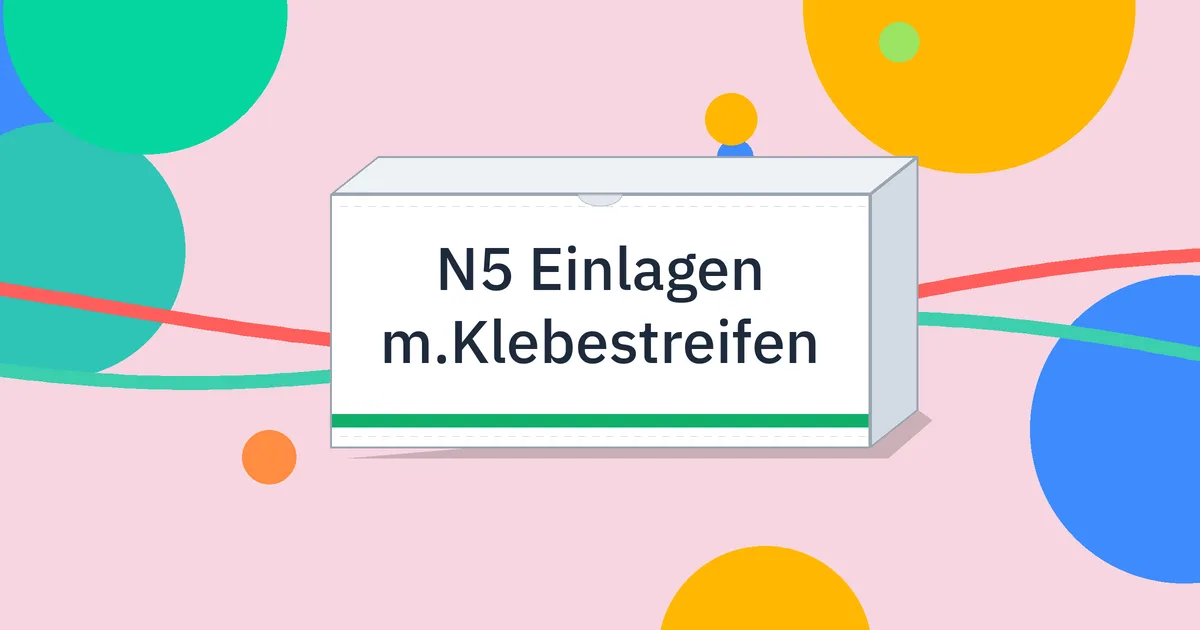 Symbolbild: Packung mit der Aufschrift N5 Einlagen m.Klebestreifen (PZN 08597983) – Verfügbarkeit und Bezug in Apotheken in Frankfurt am Main