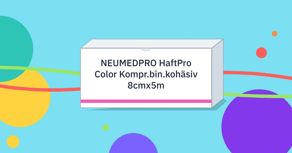 Symbolbild: Packung mit der Aufschrift NEUMEDPRO HaftPro Color Kompr.bin.kohäsiv 8cmx5m (PZN 19554215) – Verfügbarkeit und Bezug in Apotheken in Frankfurt am Main
