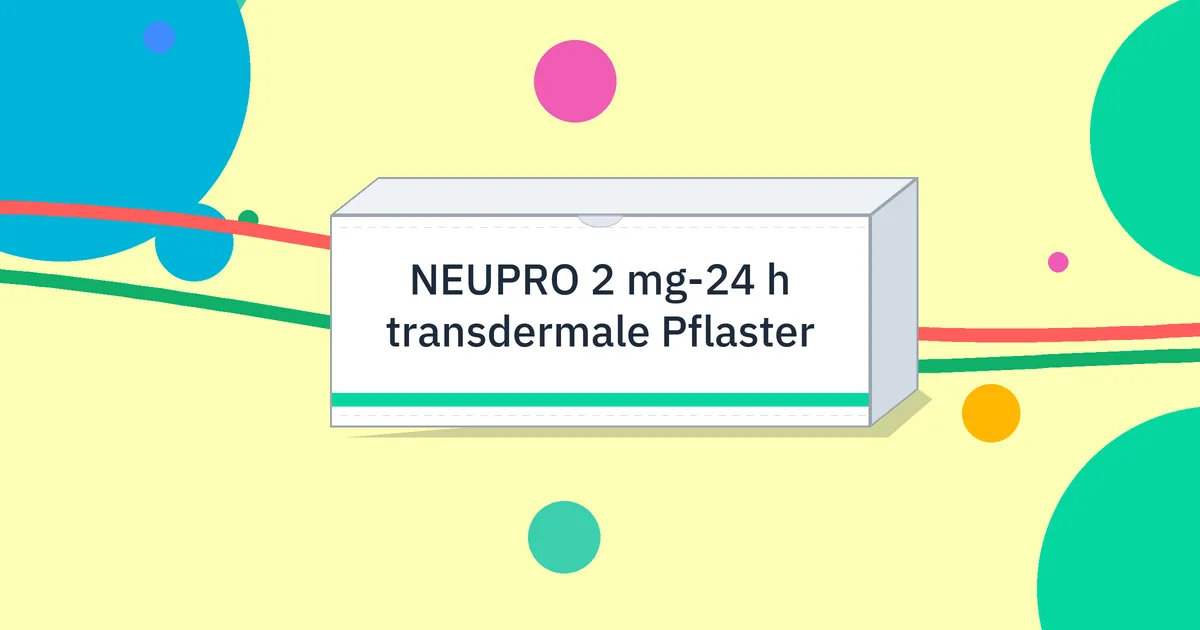 Symbolbild: Packung mit der Aufschrift NEUPRO 2 mg-24 h transdermale Pflaster (PZN 01043371) – Verfügbarkeit und Bezug in Apotheken in Frankfurt am Main