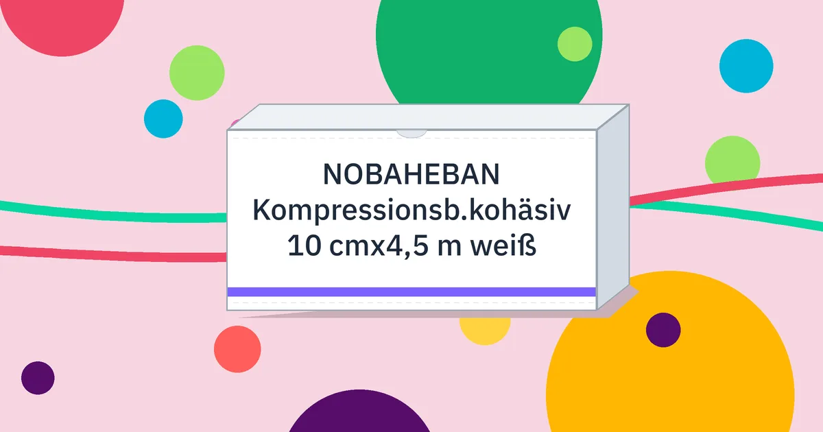 Symbolbild: Packung mit der Aufschrift NOBAHEBAN Kompressionsb.kohäsiv 10 cmx4,5 m weiß (PZN 16028756) – Verfügbarkeit und Bezug in Apotheken in Frankfurt am Main