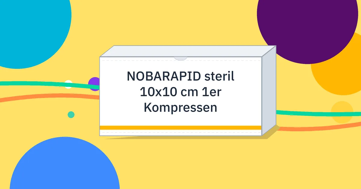 Symbolbild: Packung mit der Aufschrift NOBARAPID steril 10x10 cm 1er Kompressen (PZN 02526634) – Verfügbarkeit und Bezug in Apotheken in Frankfurt am Main
