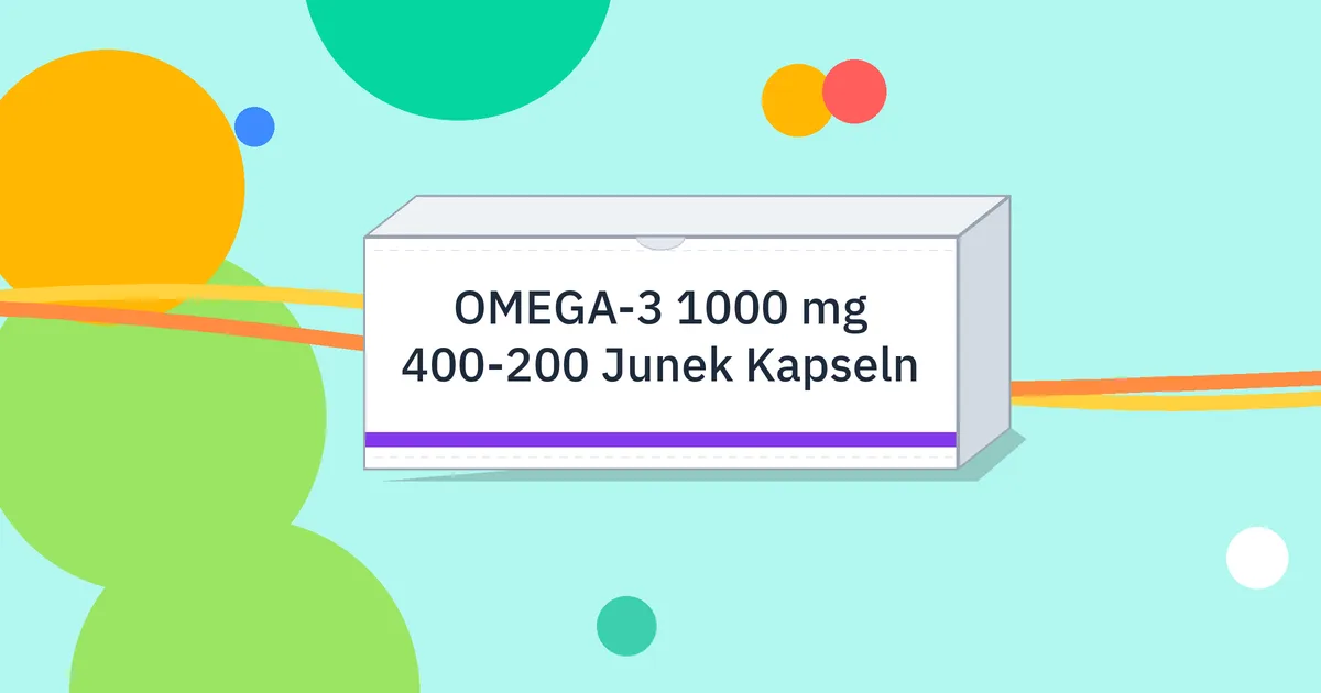Symbolbild: Packung mit der Aufschrift OMEGA-3 1000 mg 400-200 Junek Kapseln (PZN 11189609) – Verfügbarkeit und Bezug in Apotheken in Frankfurt am Main