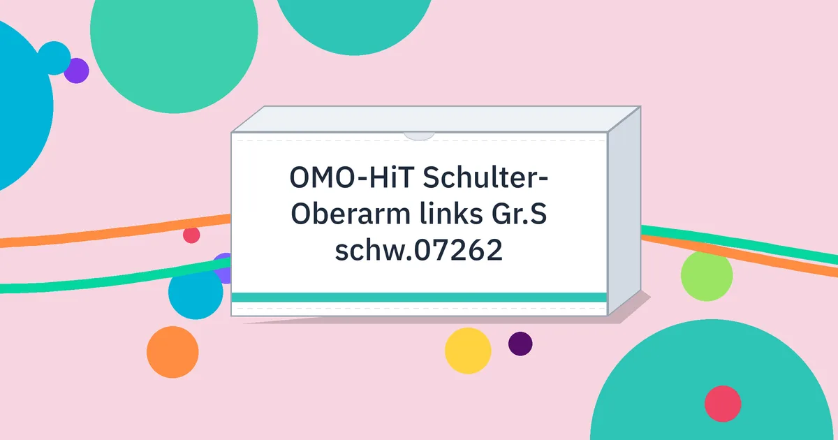 Symbolbild: Packung mit der Aufschrift OMO-HiT Schulter-Oberarm links Gr.S schw.07262 (PZN 03640579) – Verfügbarkeit und Bezug in Apotheken in Frankfurt am Main