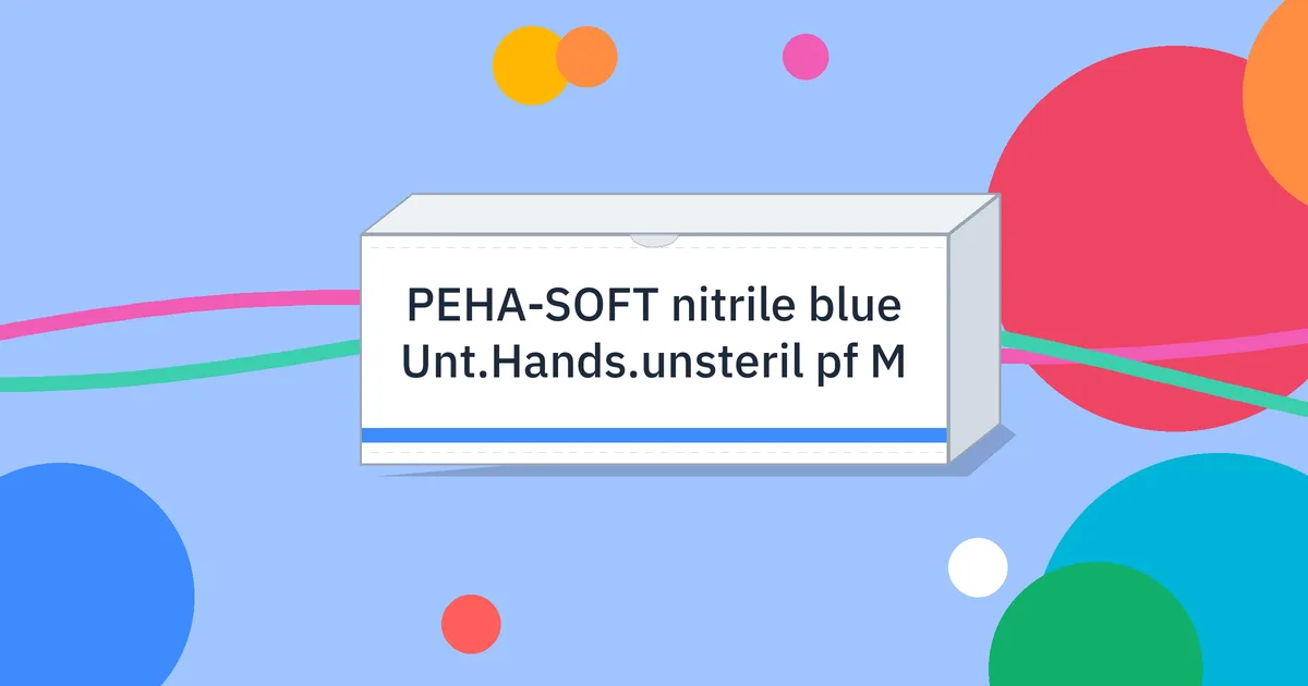 Symbolbild: Packung mit der Aufschrift PEHA-SOFT nitrile blue Unt.Hands.unsteril pf M (PZN 18789436) – Verfügbarkeit und Bezug in Apotheken in Frankfurt am Main