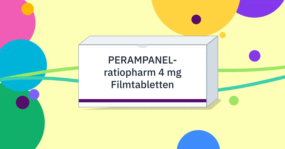 Symbolbild: Packung mit der Aufschrift PERAMPANEL-ratiopharm 4 mg Filmtabletten (PZN 20106841) – Verfügbarkeit und Bezug in Apotheken in Frankfurt am Main