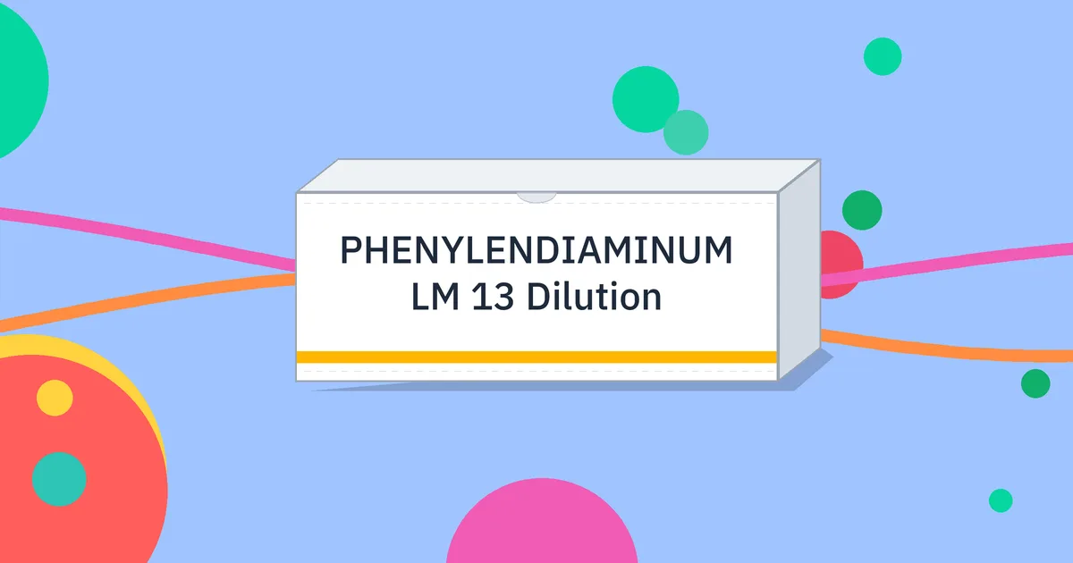 Symbolbild: Packung mit der Aufschrift PHENYLENDIAMINUM LM 13 Dilution (PZN 13638365) – Verfügbarkeit und Bezug in Apotheken in Frankfurt am Main