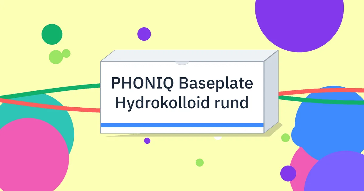 Symbolbild: Packung mit der Aufschrift PHONIQ Baseplate Hydrokolloid rund (PZN 17381466) – Verfügbarkeit und Bezug in Apotheken in Frankfurt am Main