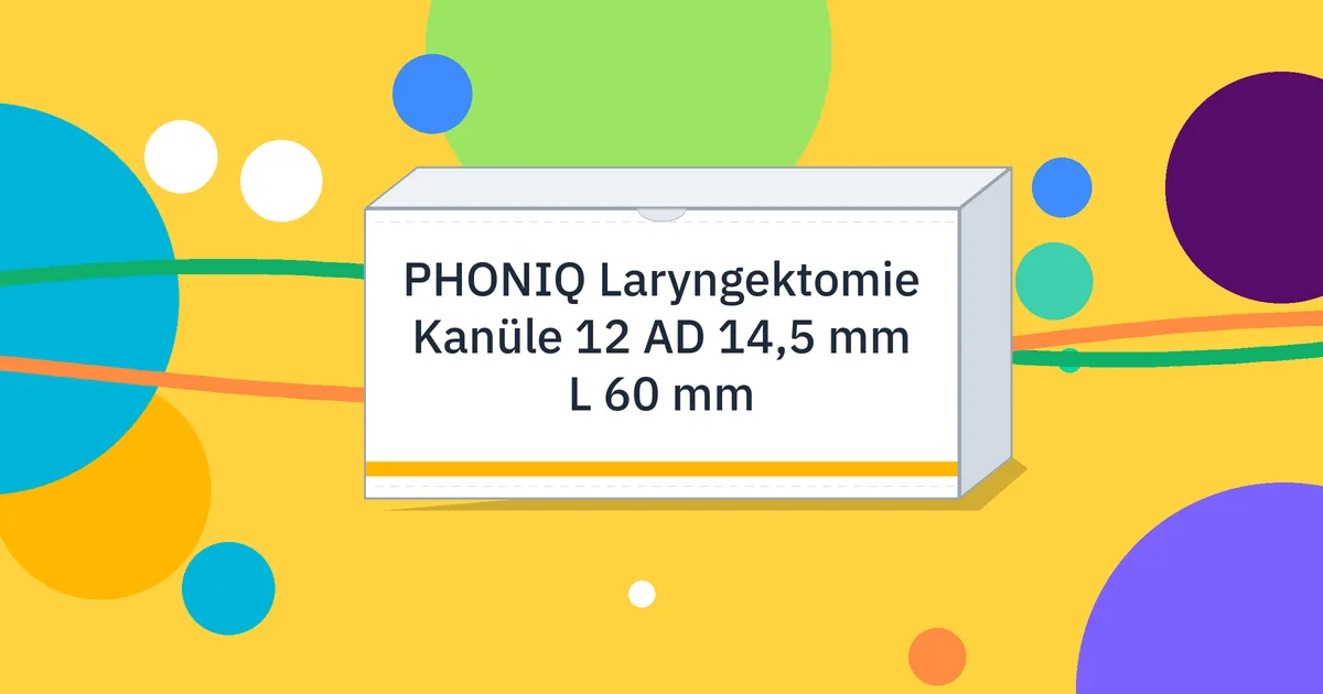 Symbolbild: Packung mit der Aufschrift PHONIQ Laryngektomie Kanüle 12 AD 14,5 mm L 60 mm (PZN 17381822) – Verfügbarkeit und Bezug in Apotheken in Frankfurt am Main