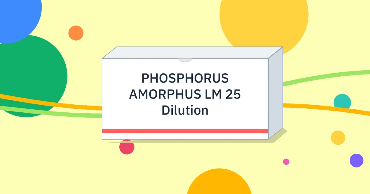 Symbolbild: Packung mit der Aufschrift PHOSPHORUS AMORPHUS LM 25 Dilution (PZN 13034578) – Verfügbarkeit und Bezug in Apotheken in Frankfurt am Main