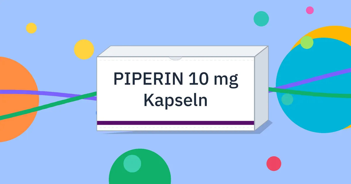 Symbolbild: Packung mit der Aufschrift PIPERIN 10 mg Kapseln (PZN 05957381) – Verfügbarkeit und Bezug in Apotheken in Frankfurt am Main