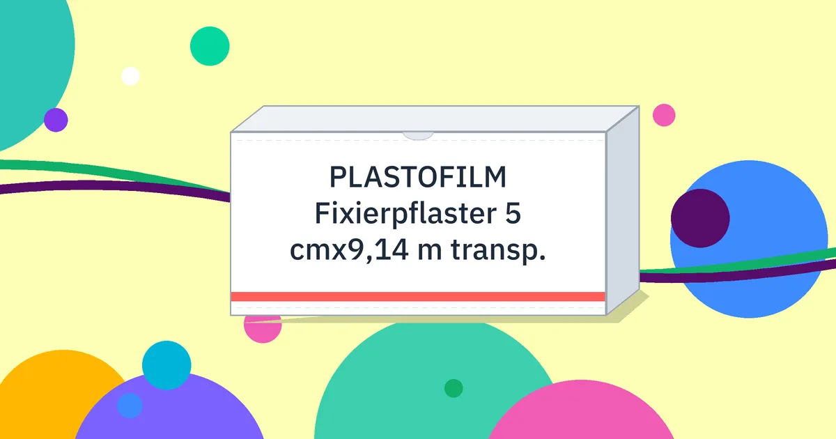 Symbolbild: Packung mit der Aufschrift PLASTOFILM Fixierpflaster 5 cmx9,14 m transp. (PZN 00611086) – Verfügbarkeit und Bezug in Apotheken in Frankfurt am Main