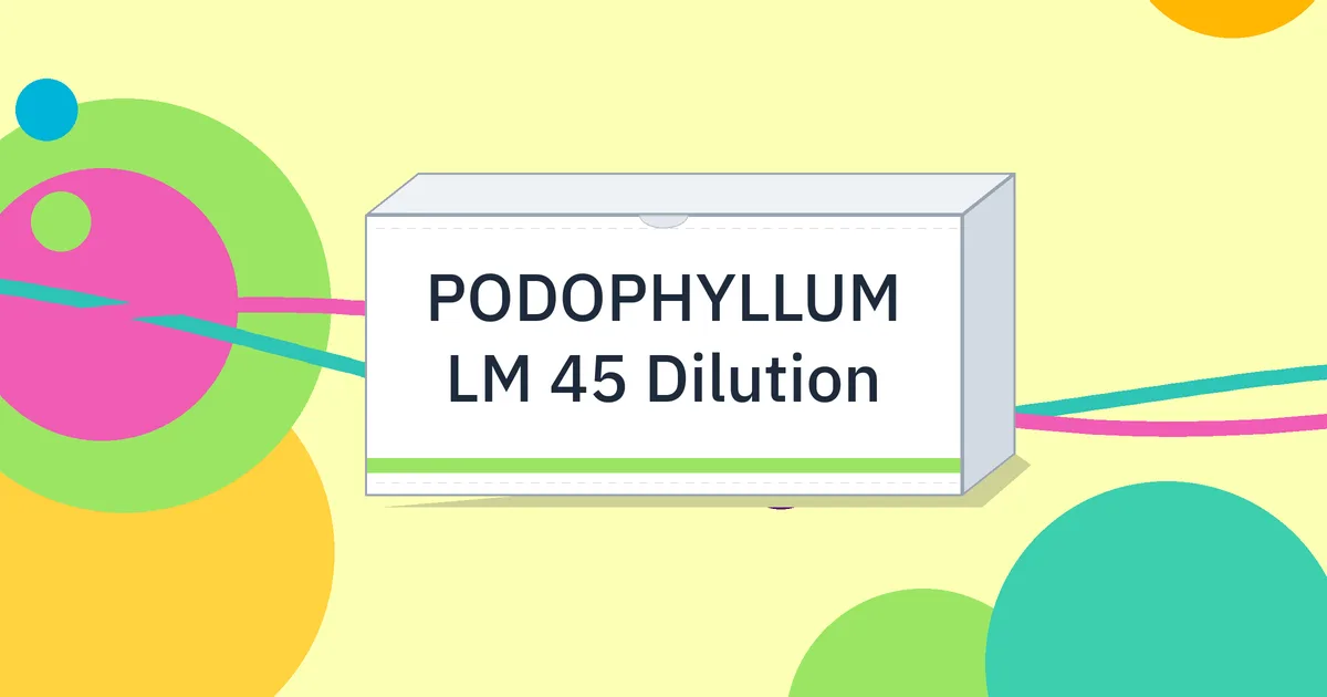 Symbolbild: Packung mit der Aufschrift PODOPHYLLUM LM 45 Dilution (PZN 13043198) – Verfügbarkeit und Bezug in Apotheken in Frankfurt am Main