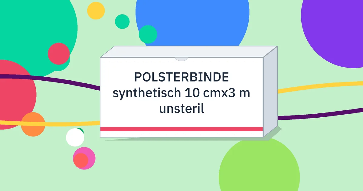 Symbolbild: Packung mit der Aufschrift POLSTERBINDE synthetisch 10 cmx3 m unsteril (PZN 16908411) – Verfügbarkeit und Bezug in Apotheken in Frankfurt am Main