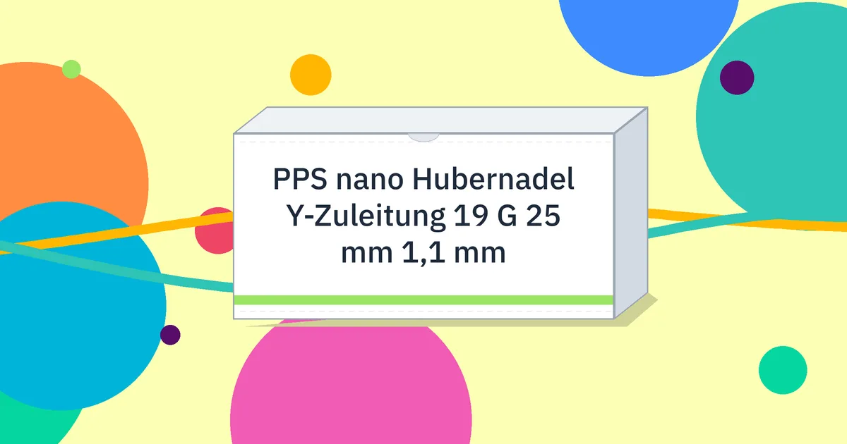 Symbolbild: Packung mit der Aufschrift PPS nano Hubernadel Y-Zuleitung 19 G 25 mm 1,1 mm (PZN 18195429) – Verfügbarkeit und Bezug in Apotheken in Frankfurt am Main