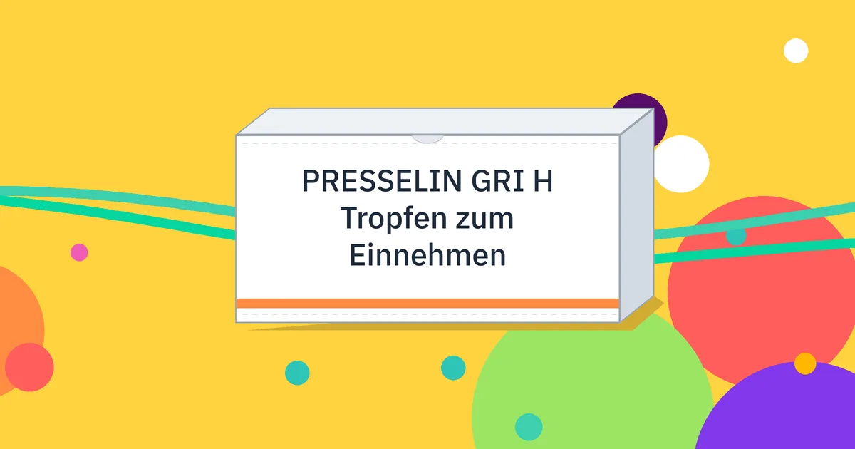 Symbolbild: Packung mit der Aufschrift PRESSELIN GRI H Tropfen zum Einnehmen (PZN 18834349) – Verfügbarkeit und Bezug in Apotheken in Frankfurt am Main