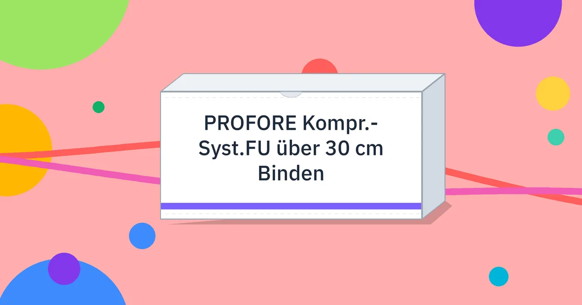 Symbolbild: Packung mit der Aufschrift PROFORE Kompr.-Syst.FU über 30 cm Binden (PZN 17909453) – Verfügbarkeit und Bezug in Apotheken in Frankfurt am Main