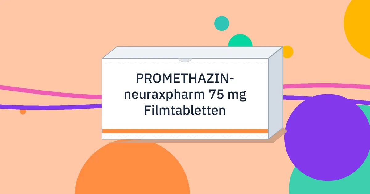 Symbolbild: Packung mit der Aufschrift PROMETHAZIN-neuraxpharm 75 mg Filmtabletten (PZN 03705646) – Verfügbarkeit und Bezug in Apotheken in Frankfurt am Main