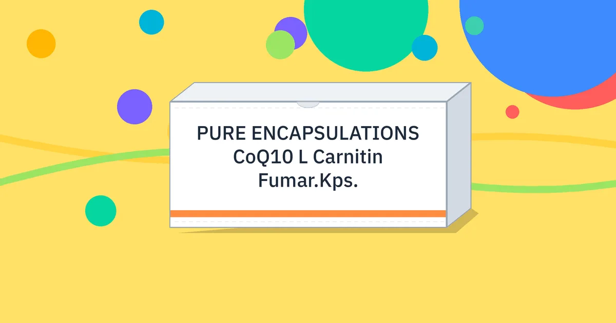 Symbolbild: Packung mit der Aufschrift PURE ENCAPSULATIONS CoQ10 L Carnitin Fumar.Kps. (PZN 02796440) – Verfügbarkeit und Bezug in Apotheken in Frankfurt am Main