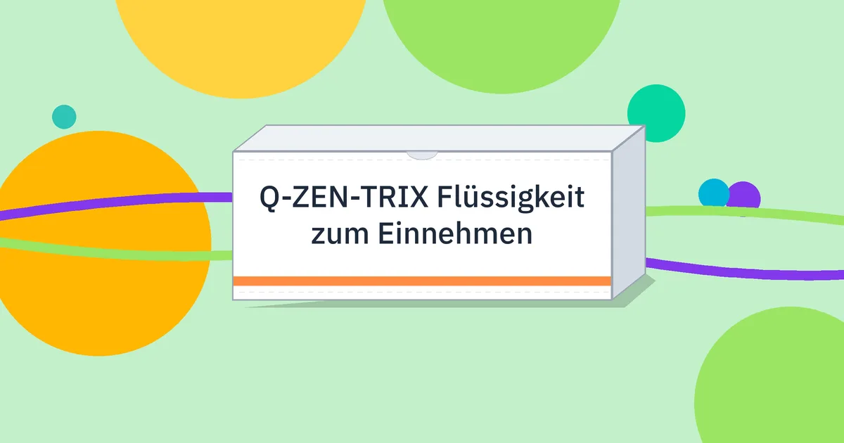 Symbolbild: Packung mit der Aufschrift Q-ZEN-TRIX Flüssigkeit zum Einnehmen (PZN 19448051) – Verfügbarkeit und Bezug in Apotheken in Frankfurt am Main