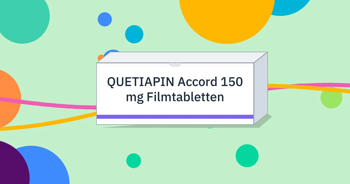 Symbolbild: Packung mit der Aufschrift QUETIAPIN Accord 150 mg Filmtabletten (PZN 13722858) – Verfügbarkeit und Bezug in Apotheken in Frankfurt am Main