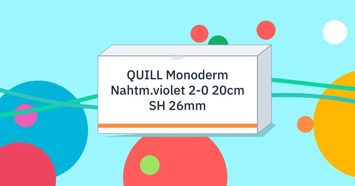 Symbolbild: Packung mit der Aufschrift QUILL Monoderm Nahtm.violet 2-0 20cm SH 26mm (PZN 17988033) – Verfügbarkeit und Bezug in Apotheken in Frankfurt am Main