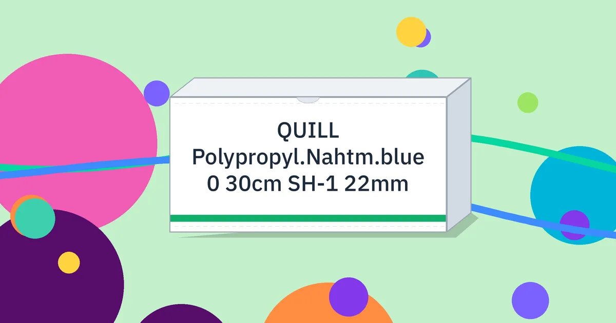 Symbolbild: Packung mit der Aufschrift QUILL Polypropyl.Nahtm.blue 0 30cm SH-1 22mm (PZN 17991029) – Verfügbarkeit und Bezug in Apotheken in Frankfurt am Main