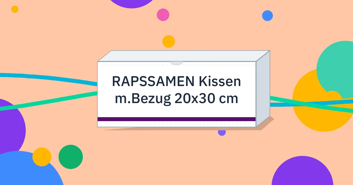 Symbolbild: Packung mit der Aufschrift RAPSSAMEN Kissen m.Bezug 20x30 cm (PZN 09242673) – Verfügbarkeit und Bezug in Apotheken in Frankfurt am Main