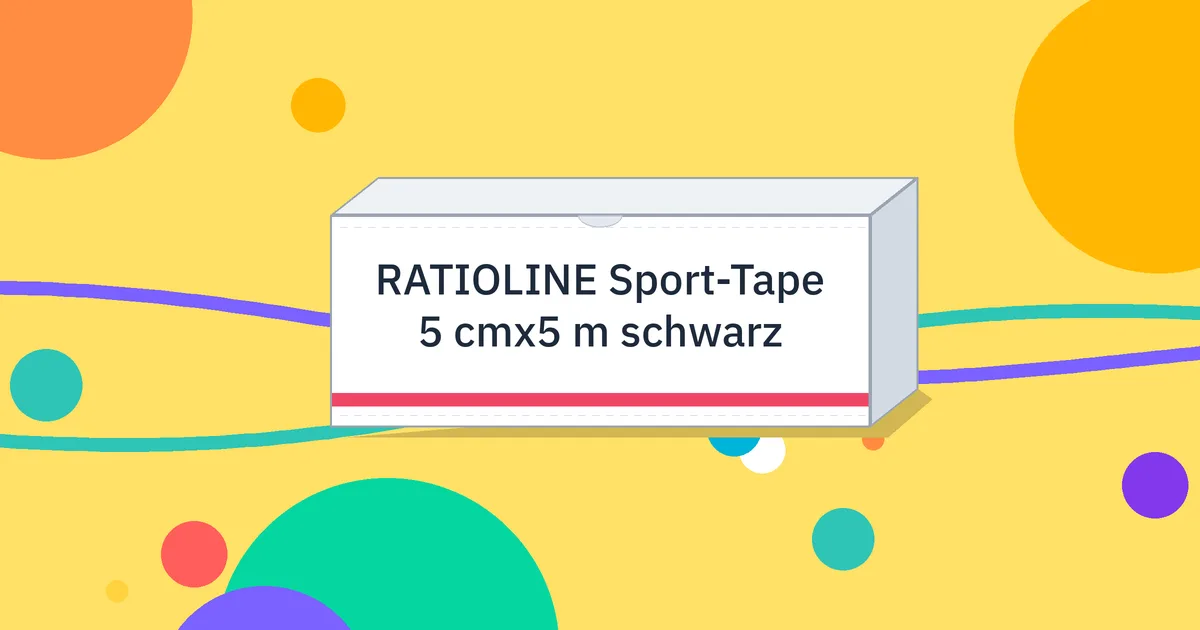 Symbolbild: Packung mit der Aufschrift RATIOLINE Sport-Tape 5 cmx5 m schwarz (PZN 14341495) – Verfügbarkeit und Bezug in Apotheken in Frankfurt am Main