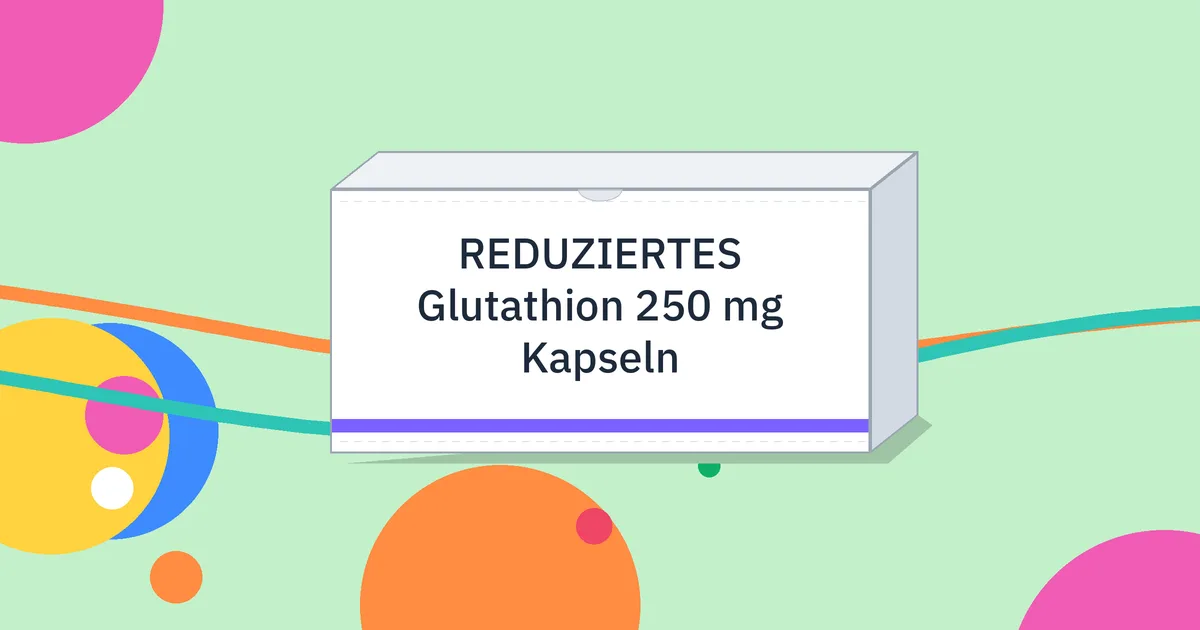 Symbolbild: Packung mit der Aufschrift REDUZIERTES Glutathion 250 mg Kapseln (PZN 15262674) – Verfügbarkeit und Bezug in Apotheken in Frankfurt am Main