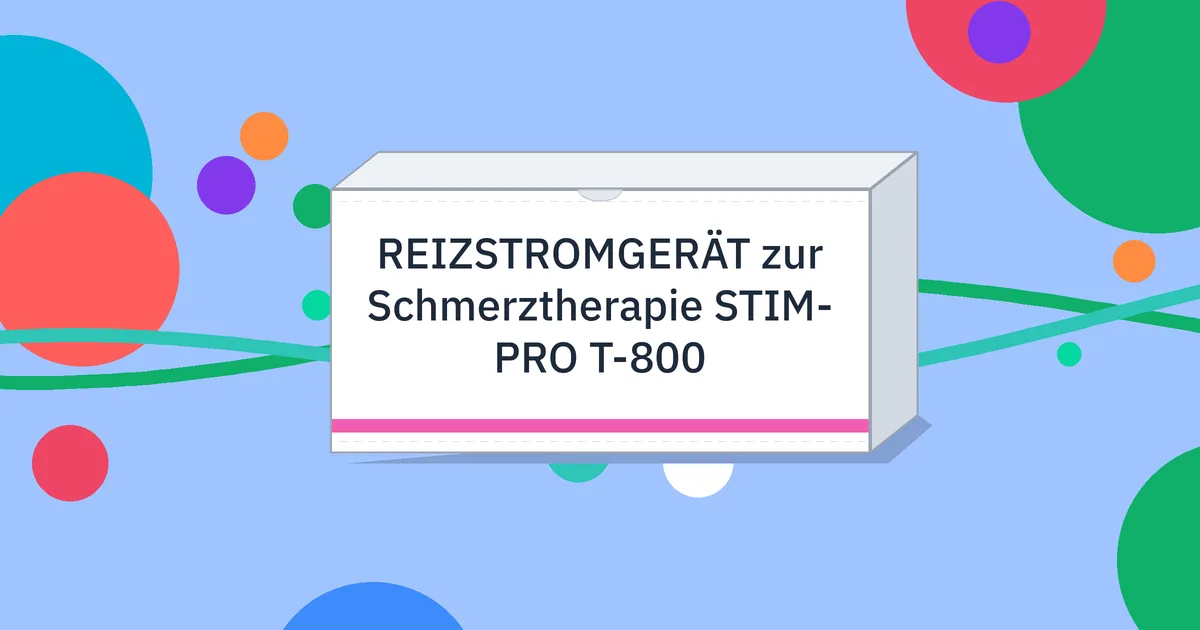 Symbolbild: Packung mit der Aufschrift REIZSTROMGERÄT zur Schmerztherapie STIM-PRO T-800 (PZN 14375784) – Verfügbarkeit und Bezug in Apotheken in Frankfurt am Main