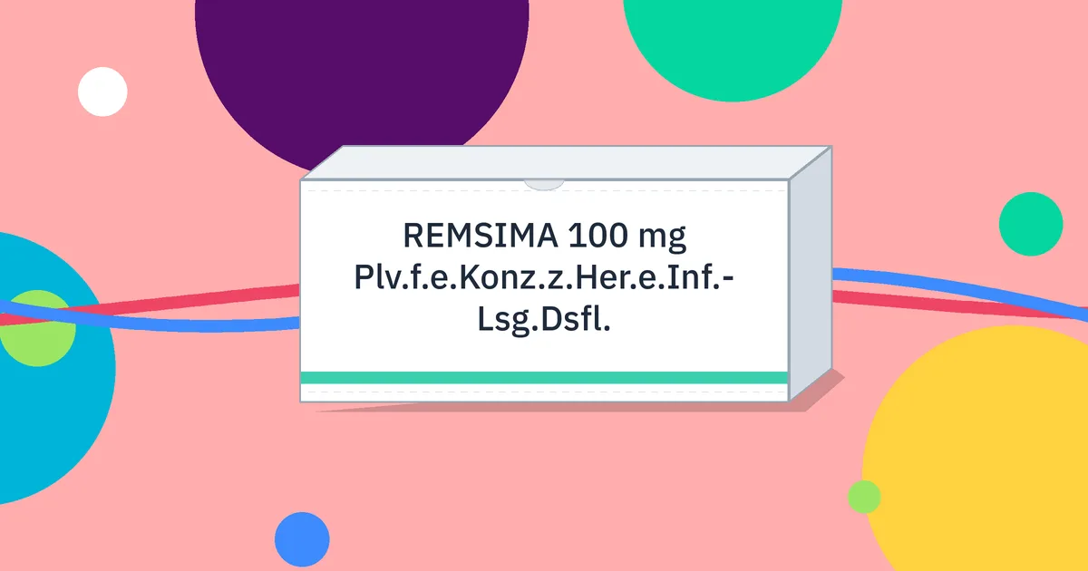 Symbolbild: Packung mit der Aufschrift REMSIMA 100 mg Plv.f.e.Konz.z.Her.e.Inf.-Lsg.Dsfl. (PZN 11144268) – Verfügbarkeit und Bezug in Apotheken in Frankfurt am Main