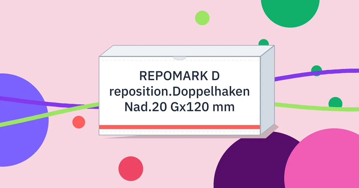 Symbolbild: Packung mit der Aufschrift REPOMARK D reposition.Doppelhaken Nad.20 Gx120 mm (PZN 19736933) – Verfügbarkeit und Bezug in Apotheken in Frankfurt am Main